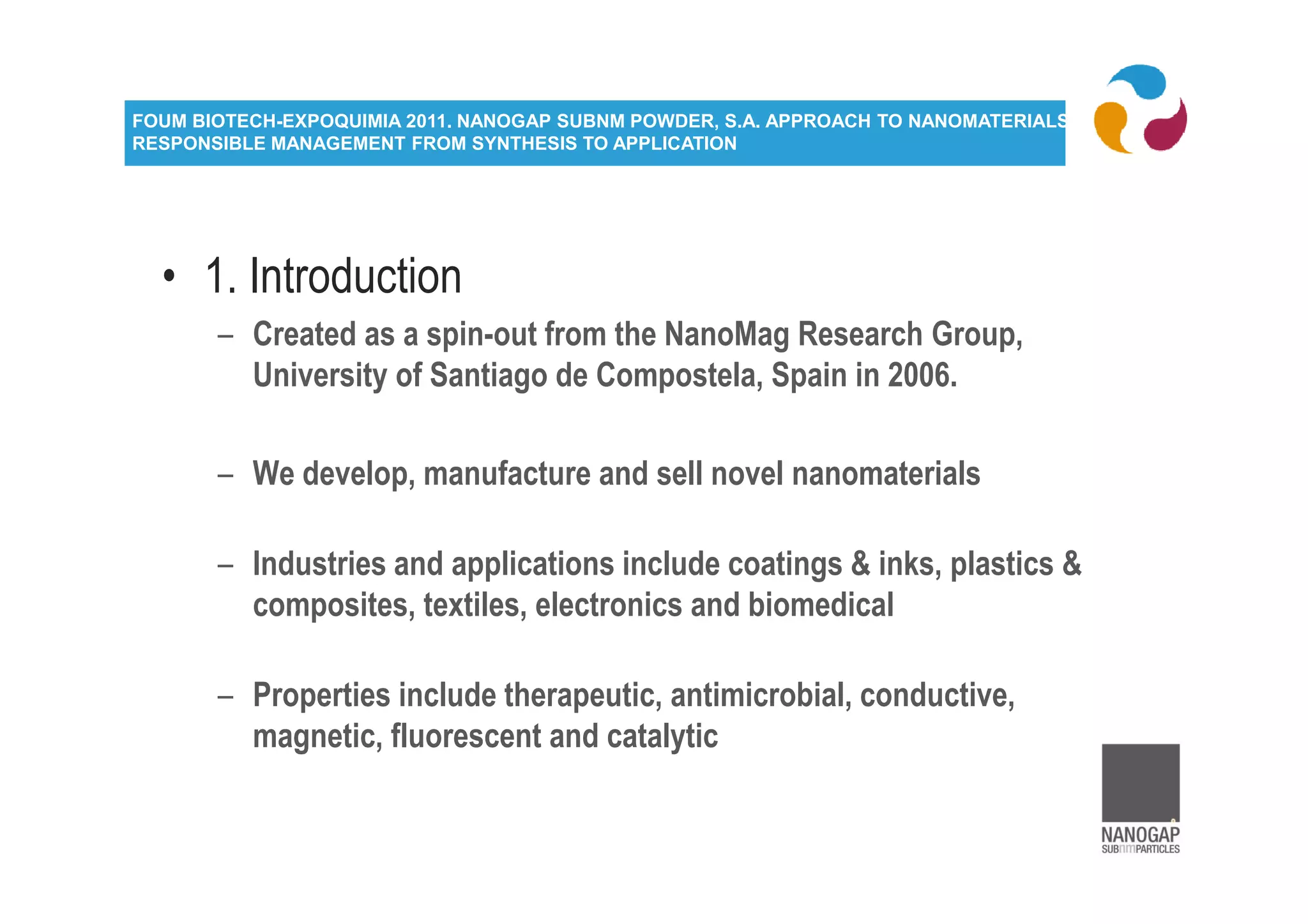 Daniel Fernández - Nanogap’s approach to nanomaterials responsible management: from synthesis to ...