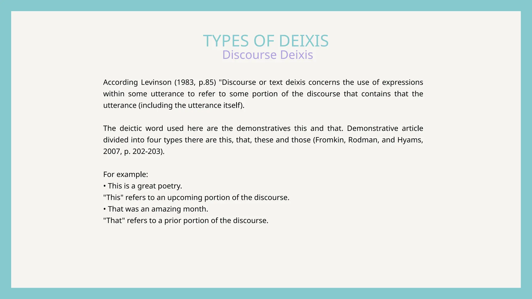 presentation diexis ppt deixis types and sample | PPTX