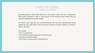 presentation diexis ppt deixis types and sample | PPTX