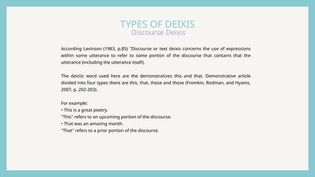 presentation diexis ppt deixis types and sample | PPTX