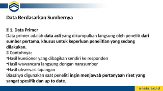 PPT Dosen Sesi 7_Jenis Data dan Teknik Perolehan Data, Teknik Sampling ...