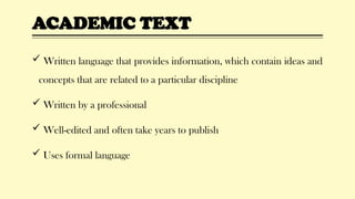 Reading Academic Text Powerpoint Presentation | PPTX