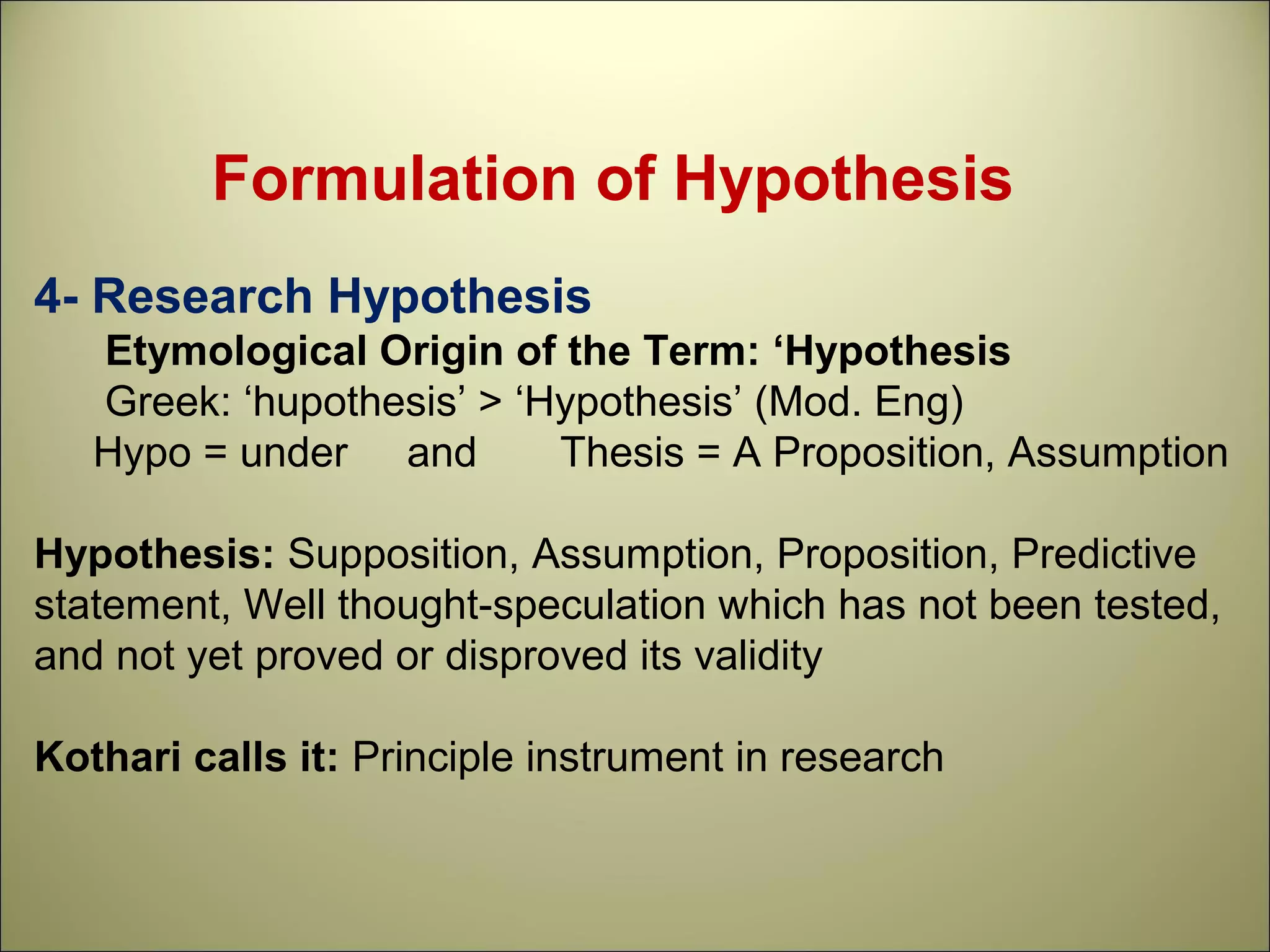 Ppt e module on 'formulation of hypothesis' | PPT