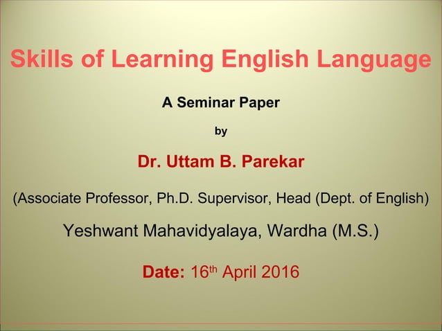 Ppt e module on skills of learning english language | PPT