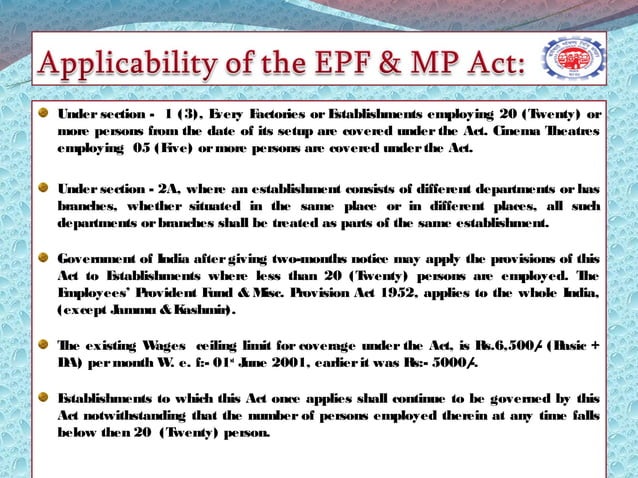 PPT on "Provident Fund & MP Act 1952" of India. | PPSX | Government Support and Welfare ...