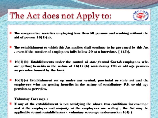 PPT on "Provident Fund & MP Act 1952" of India. | PPSX | Government Support and Welfare ...