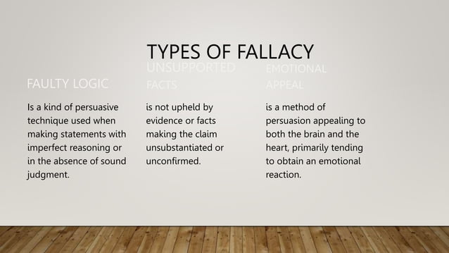 The power point presentation shows the types of Fallacy | PPTX