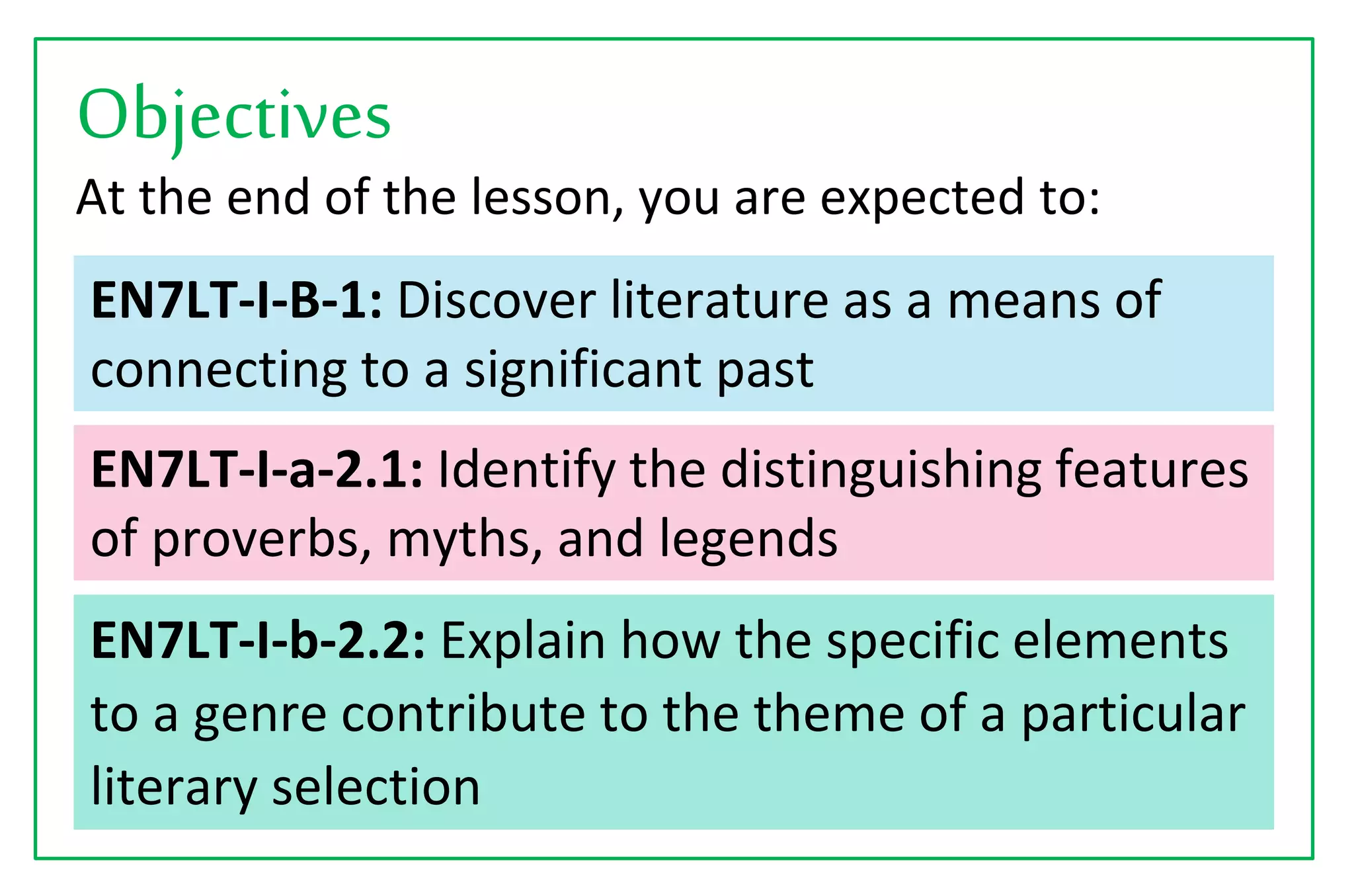 PPT_English 7_Q1_W2-1 (Distinguishing Features of Proverbs, Myths, and ...