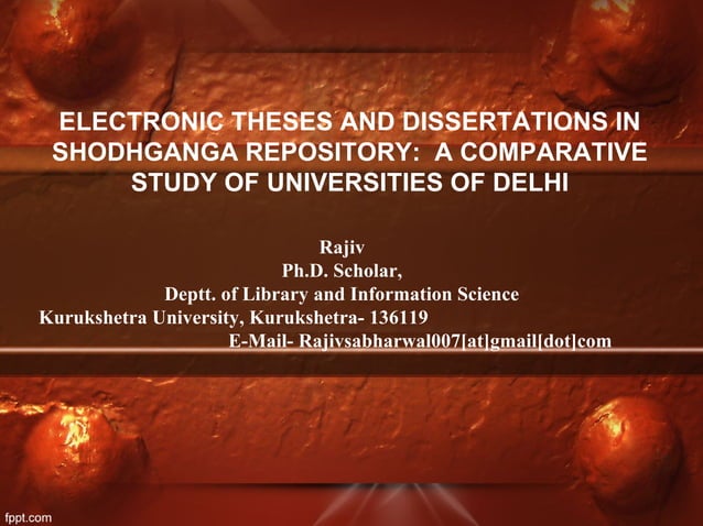 ELECTRONIC THESES AND DISSERTATIONS IN SHODHGANGA REPOSITORY: A ...