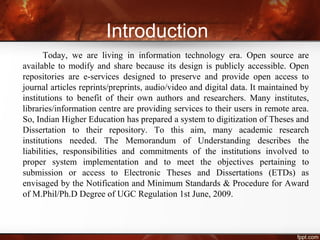 ELECTRONIC THESES AND DISSERTATIONS IN SHODHGANGA REPOSITORY: A ...