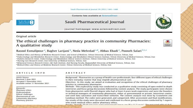 PPT the ethical challenges in pharmacy practice in community pharmacies.pptx