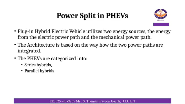 Plug in Hybrid vehicles and their types | PPTX