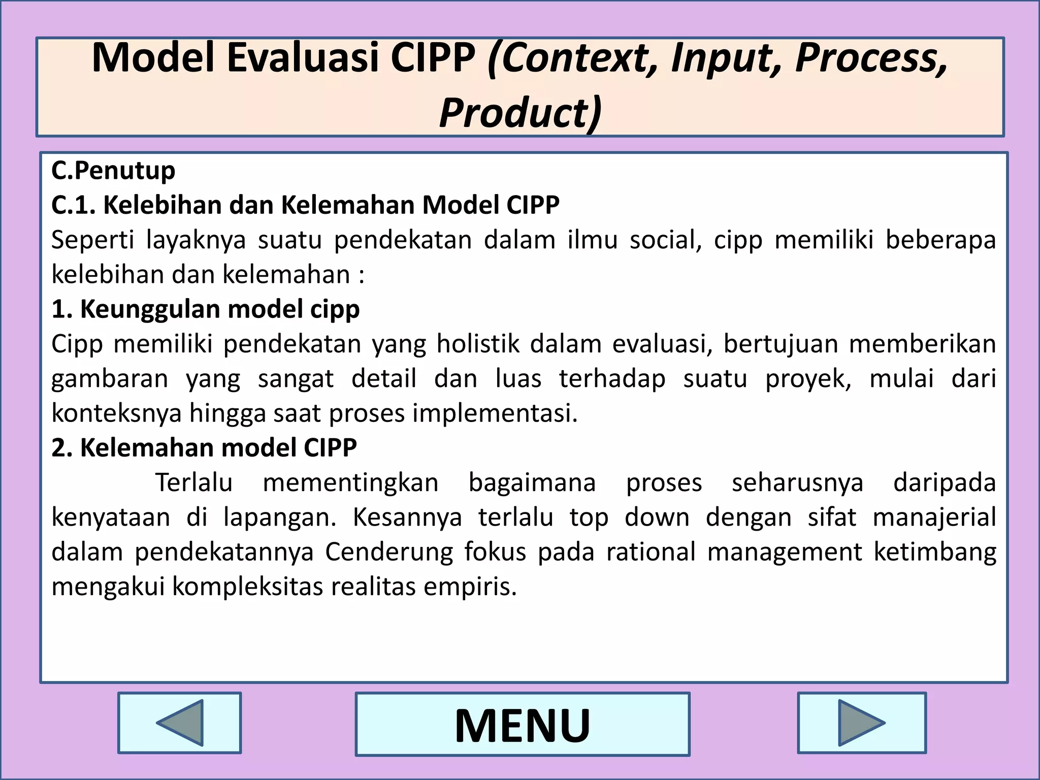 Ppt Evaluasi Pembelajaran Model CIPP | PPTX