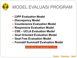 Ppt evaluasi dengan model cipp | PPTX