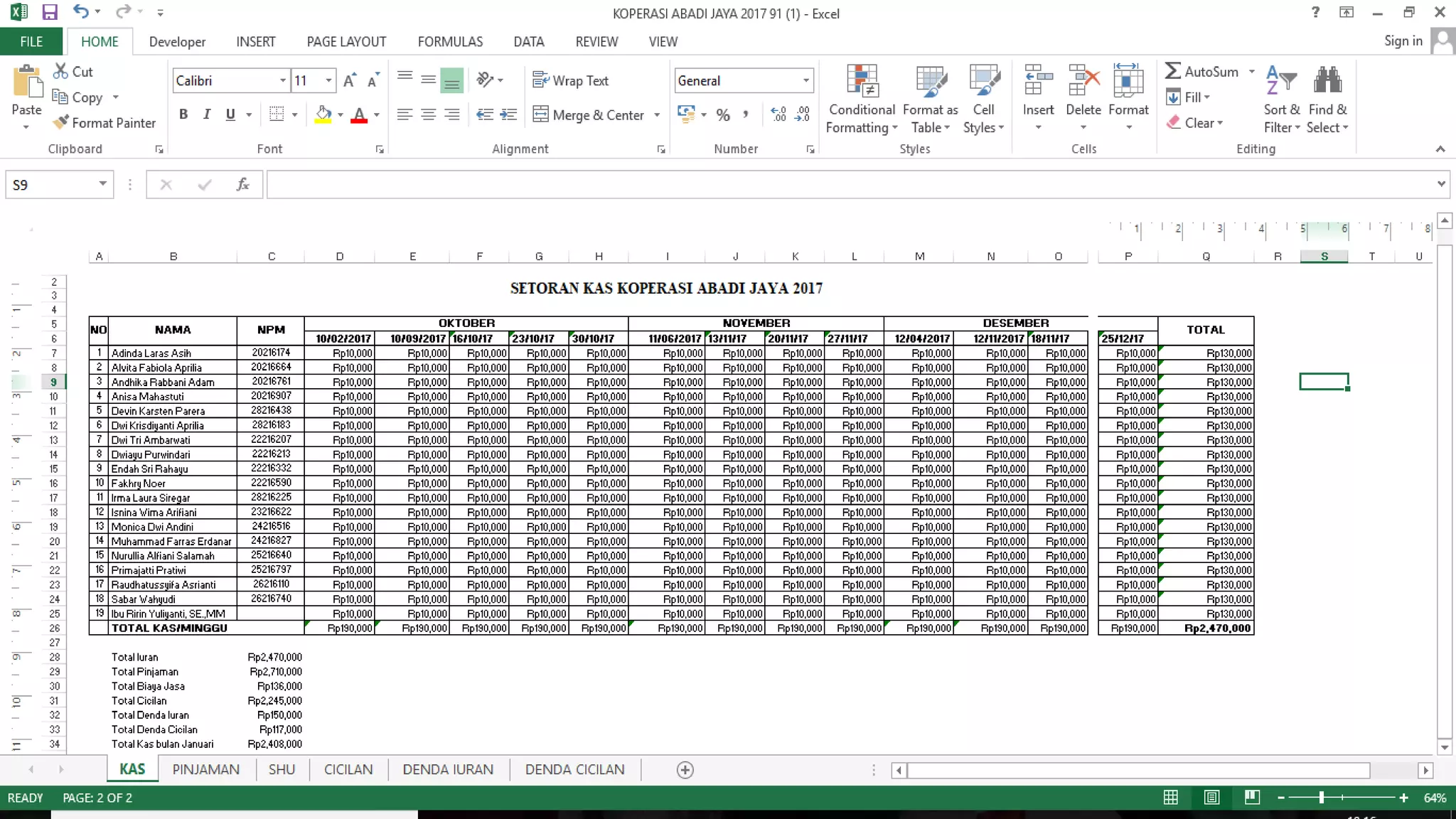 Ppt excel ,laporan keuangan koperasi kelas ,koperasi abadi jaya | PPTX