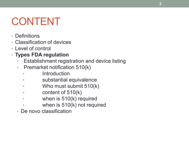 FDA regulation for medical devices | PPTX | Pharmaceutical Industry | Industries