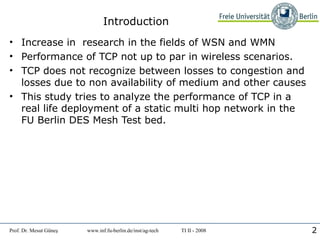 TCP Performance analysis Wireless Multihop Networks | PPT