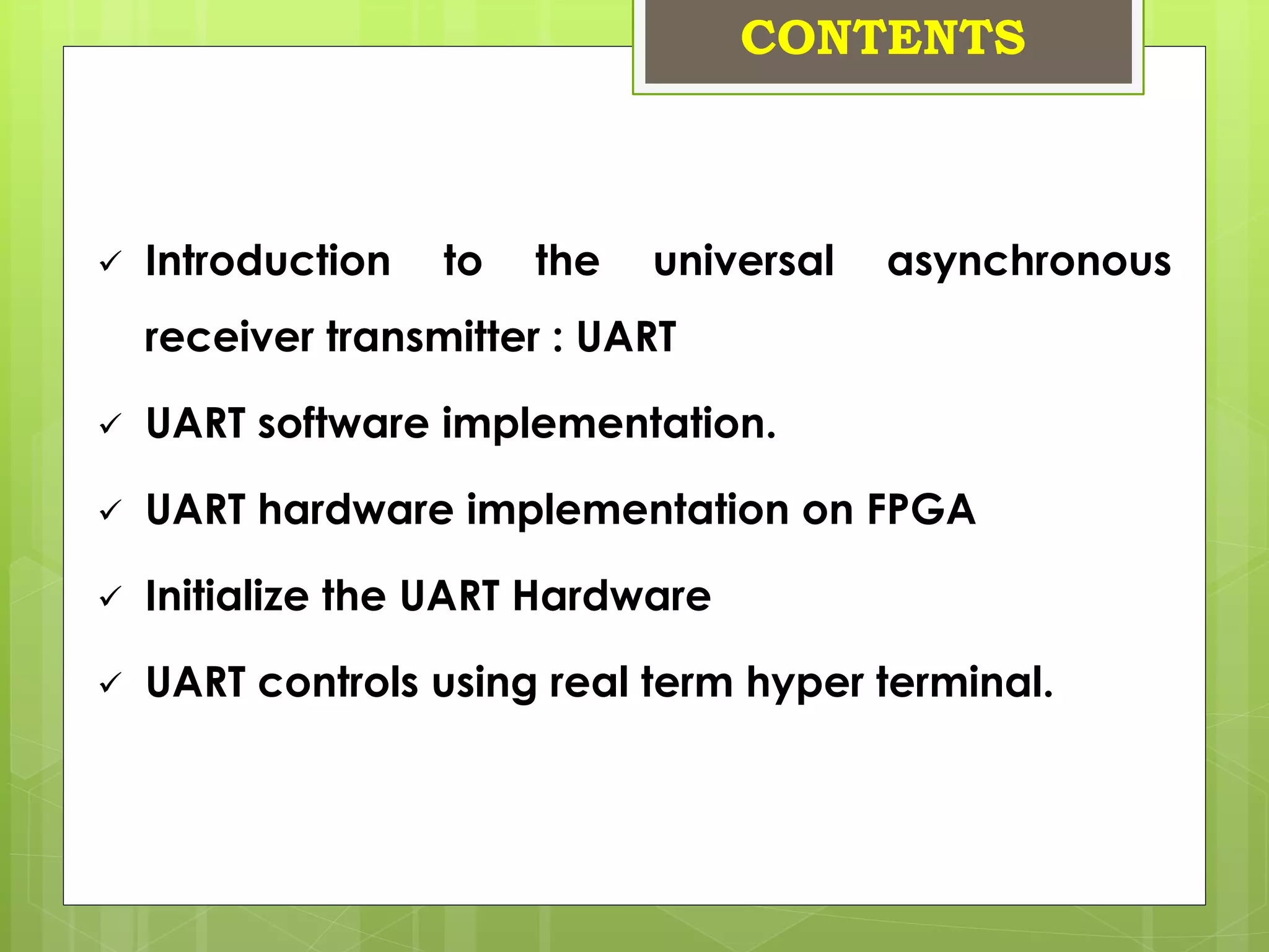 FPGA IMPLIMENTATION OF UART CONTTROLLER | PPTX | Computer Networking | Computing