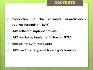 FPGA IMPLIMENTATION OF UART CONTTROLLER | PPTX | Computer Networking | Computing