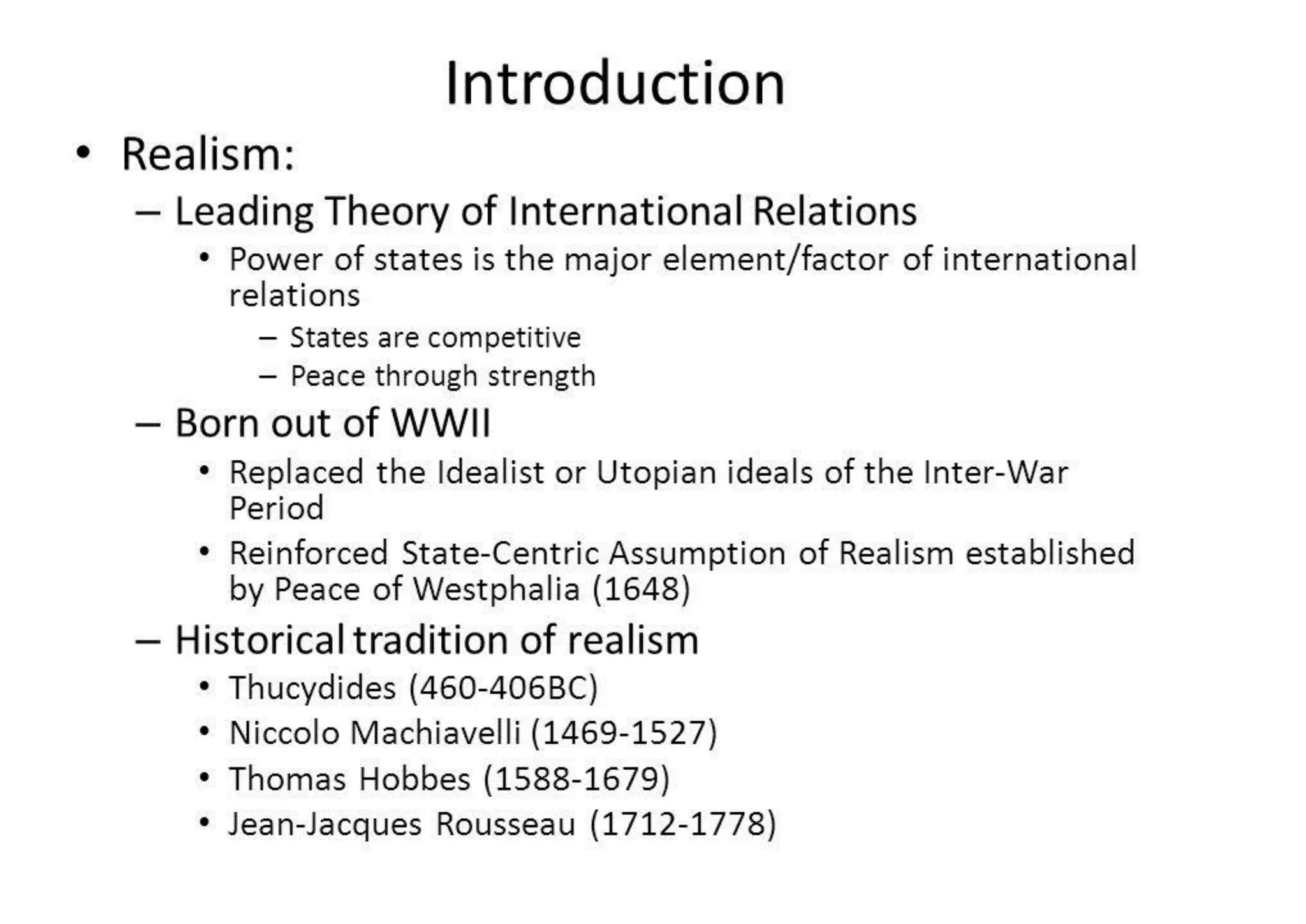 PPT on Realism in international relations political Science study | PDF