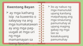 Kwentong bayan, uri at elemento ng kwentong bayan | PPTX