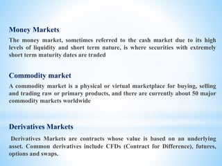 Types of financial markets and Their Roles & Valuation of Stock | PPTX