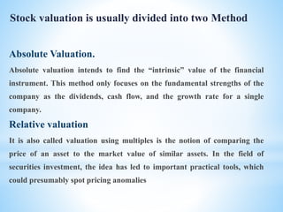 Types of financial markets and Their Roles & Valuation of Stock | PPT