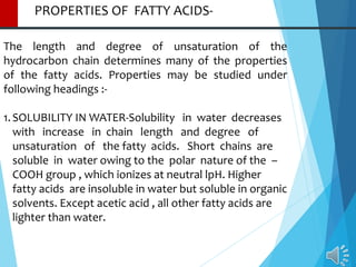 Fatty acids ppt - nomenclature & properties- By Sumati Hajela | PPTX