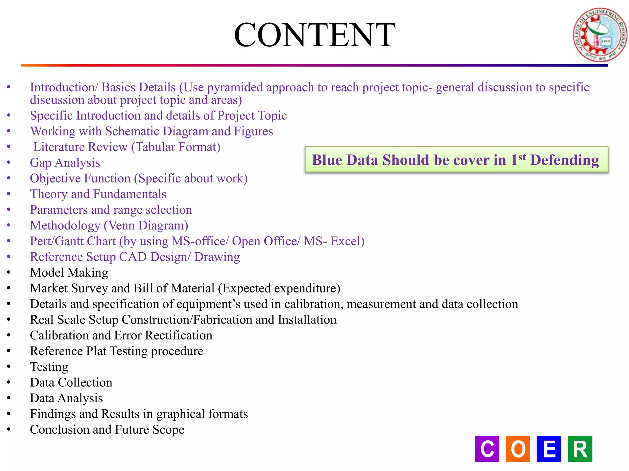 PPT format for first defending of B.Tech. final year project (All ...