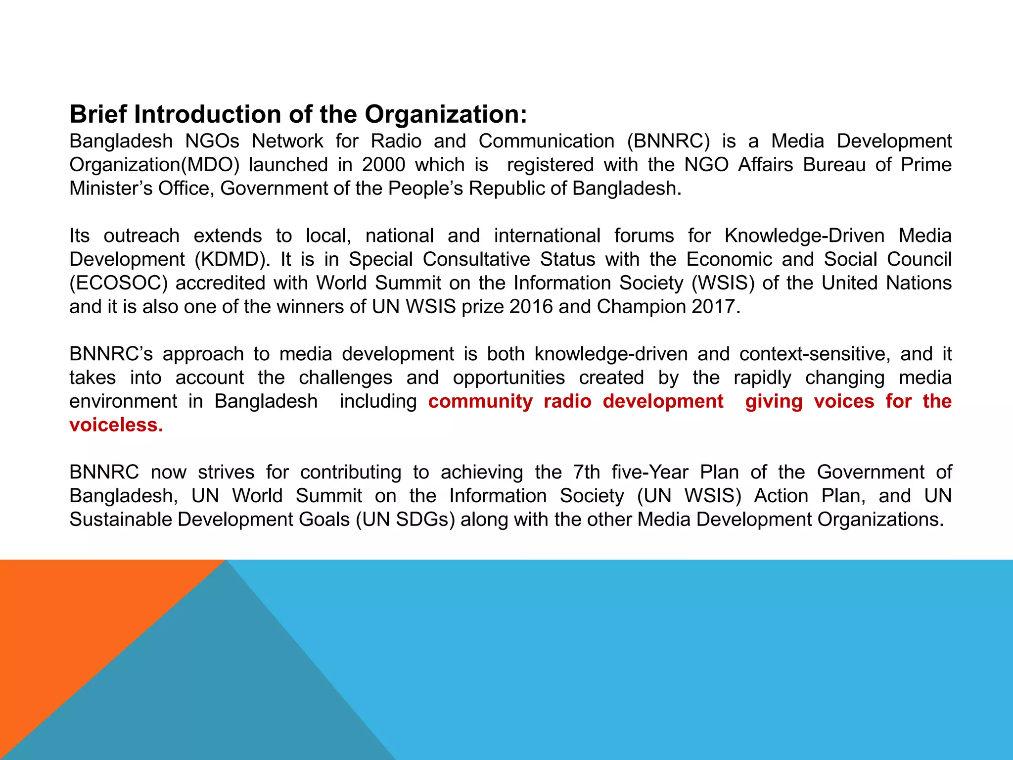 SDGs Implementation Review (SIR) Report: Community Radio Broadcasting for Empowering Rural ...