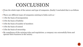 A Presentation on Nature & Types of Companies | PPTX