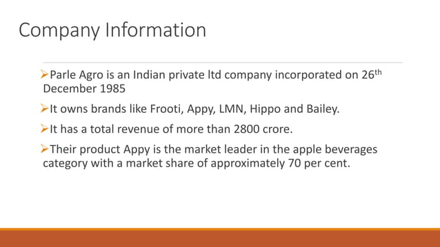 PPT on parle agro appy fizz | PPTX | Agriculture | Industries