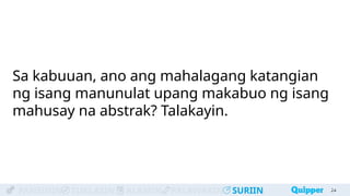 PPT_FPL 11_12 Q1 0301_Kahulugan, Layunin, at Gamit ng Abstrak.pptx