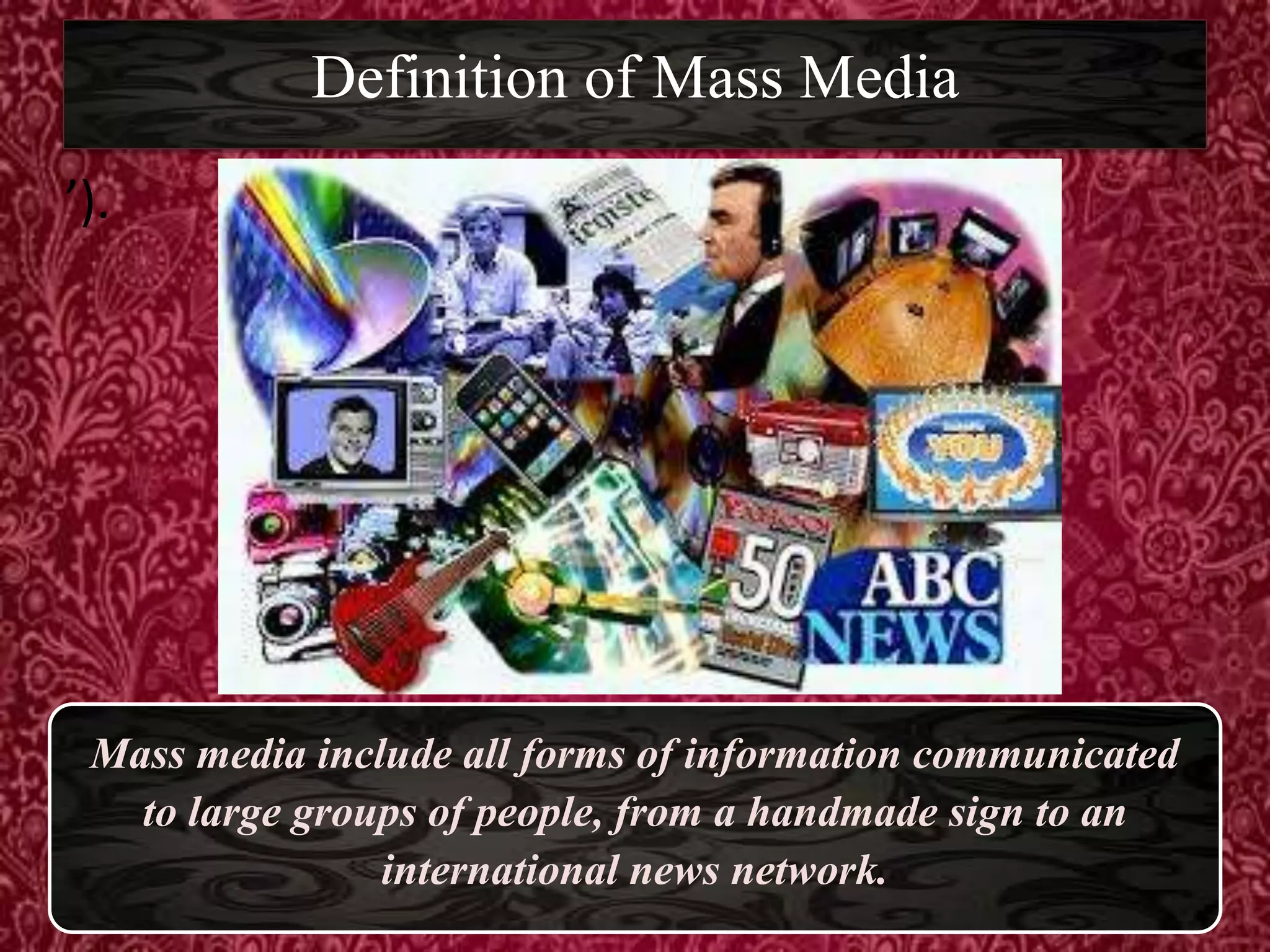 Presentation on "Function of Mass Media" | PPTX