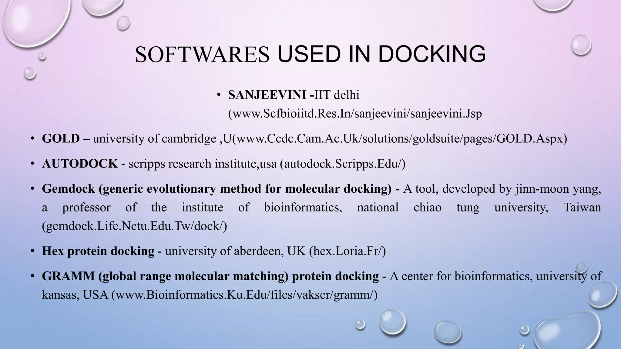 molecular docking its types and de novo drug design and application and ...