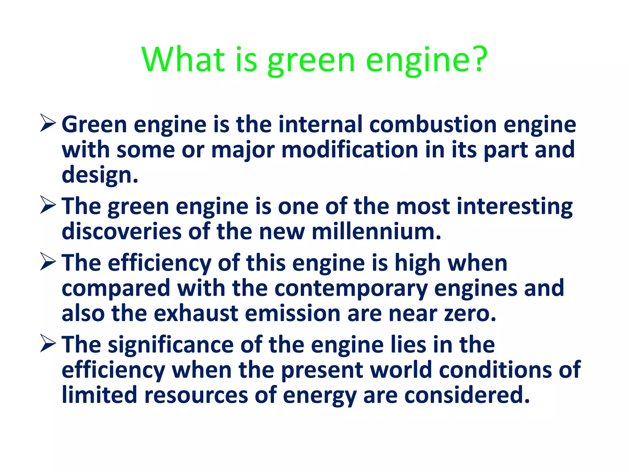 GREEN ENGINE TECHNOLOGY BY HANUMANTHAPPA N UBDTCE | PPTX