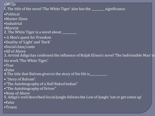 presentation on The White Tiger | PPT