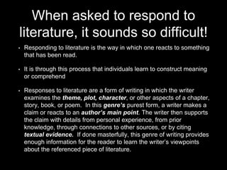 Ppt guide to writing a response to literature 8th grade kvanko | PPT