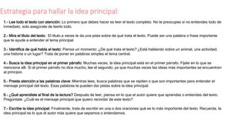 Estrategias de Comprensión Lectora: Objetivo: Hallar la idea principal ...