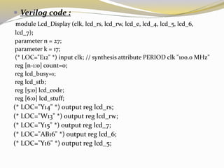 Lcd module interface with xilinx software using verilog | PPTX