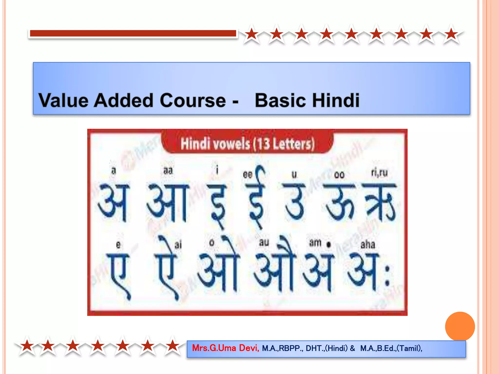 Basic Hindi G Uma Devi | PPT
