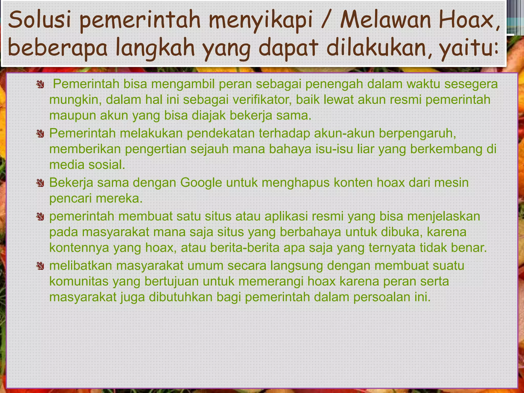 Ppt Penyebaran Berita Hoax Melalui Internet | PPTX