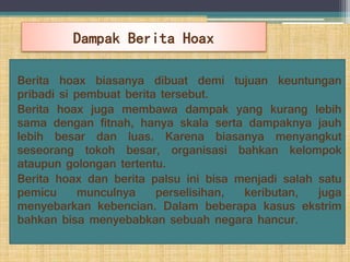 Ppt Penyebaran Berita Hoax Melalui Internet | PPTX