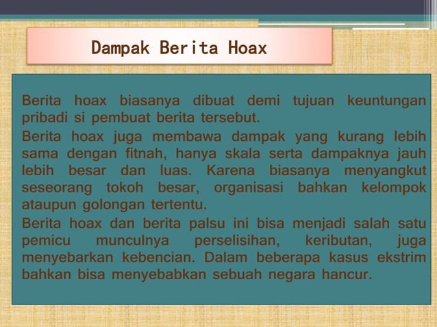 Ppt Penyebaran Berita Hoax Melalui Internet | PPTX