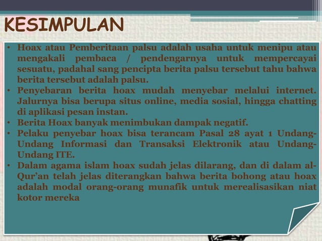 Ppt Penyebaran Berita Hoax Melalui Internet | PPTX