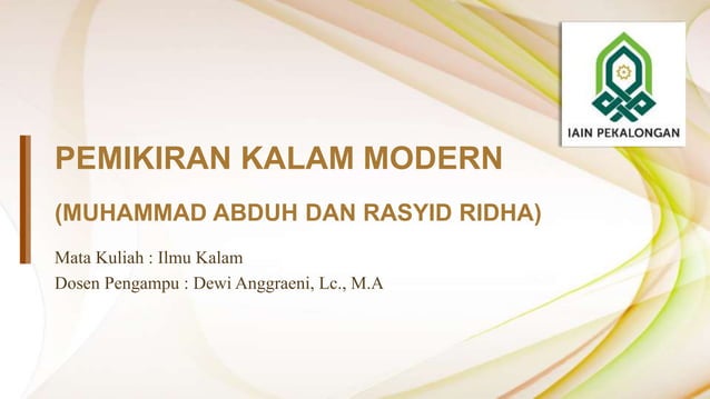 Pemikiran Tokoh Teologi (Muhammad Abduh dan Rasyid Ridho) | PPT