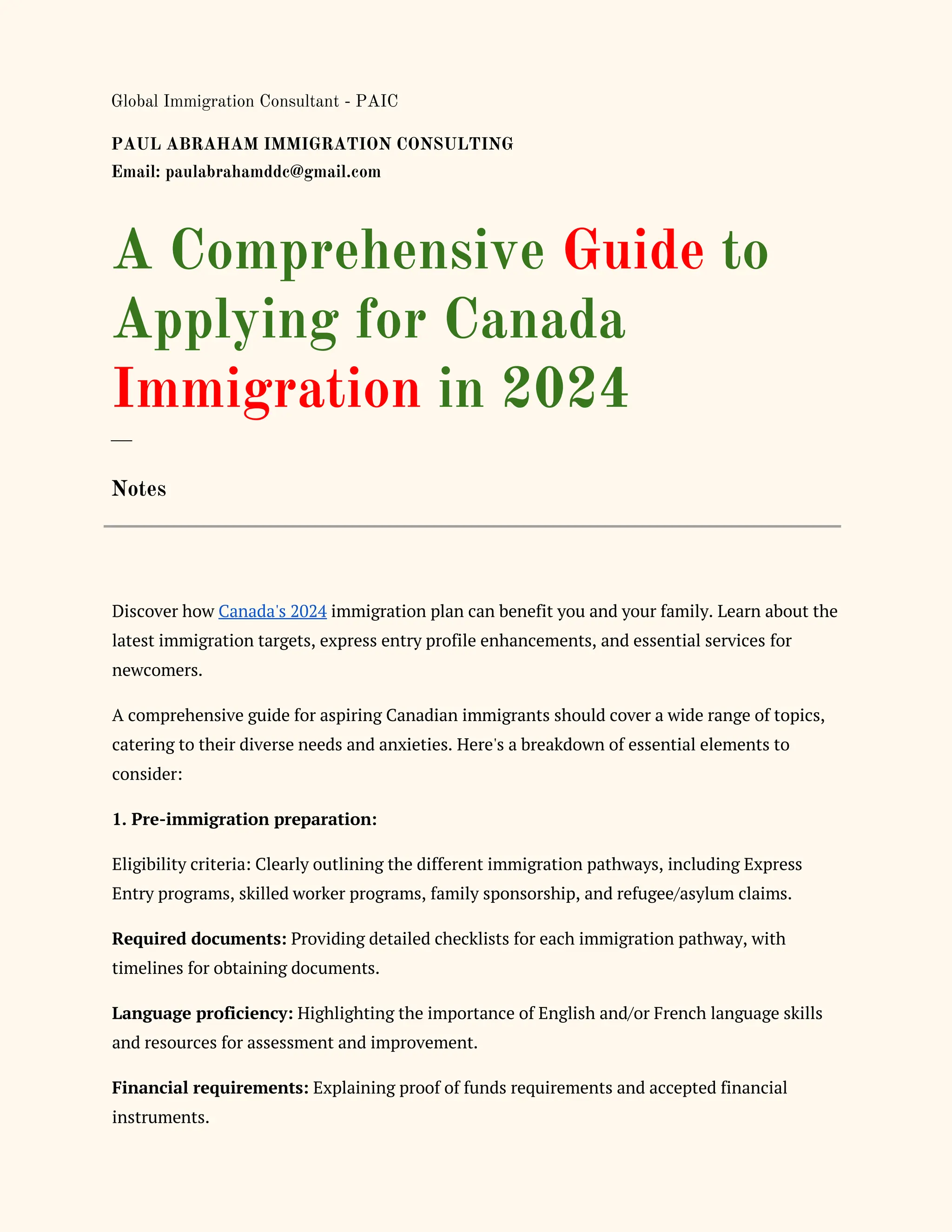 A Comprehensive Guide to Applying for Canada Immigration in 2024 | DOCX