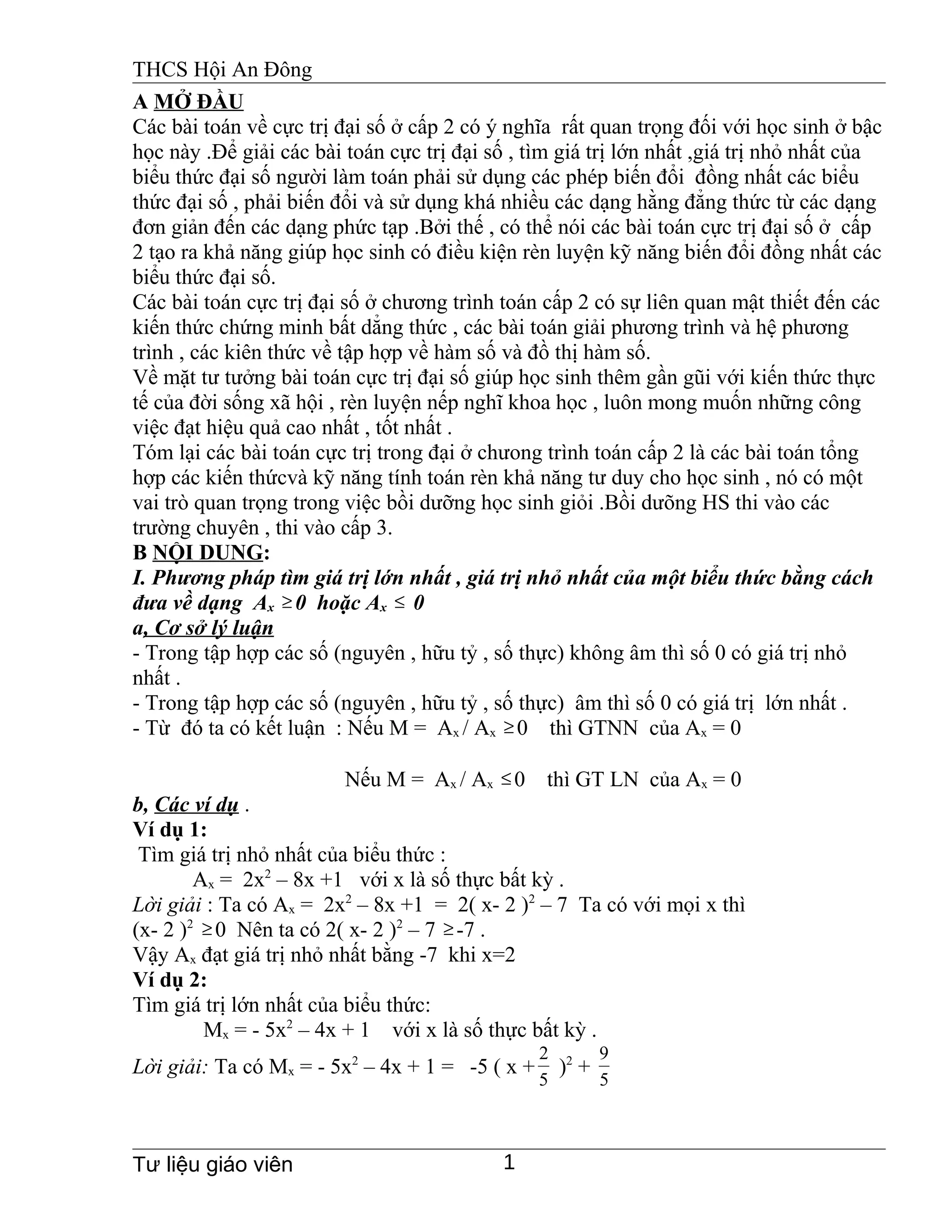 Pp tim min max cua bieu thuc | DOC