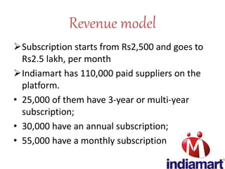INDIAMART E commerce business model | PPTX