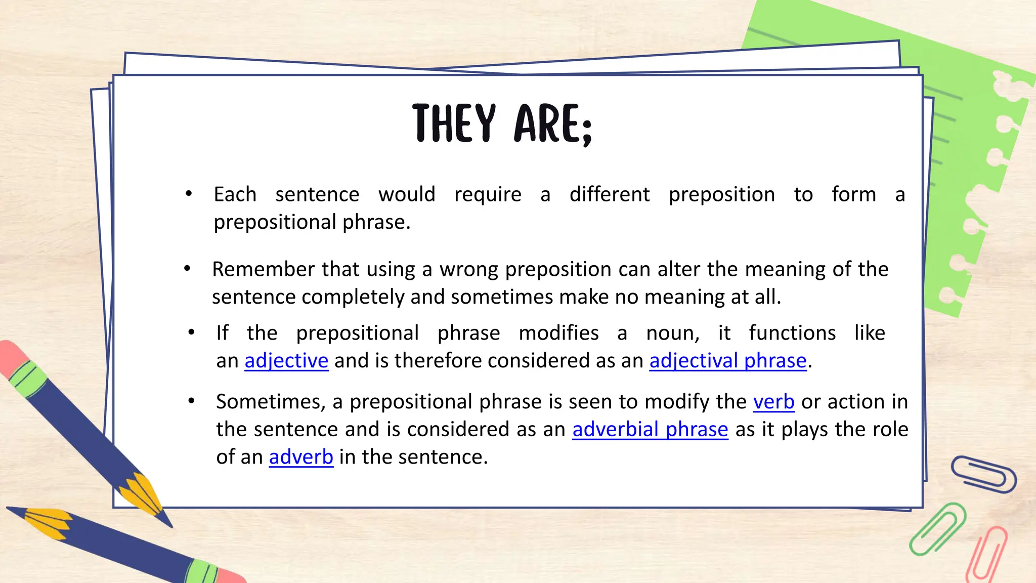 PPT in English about Prepositional Phrases | PPTX